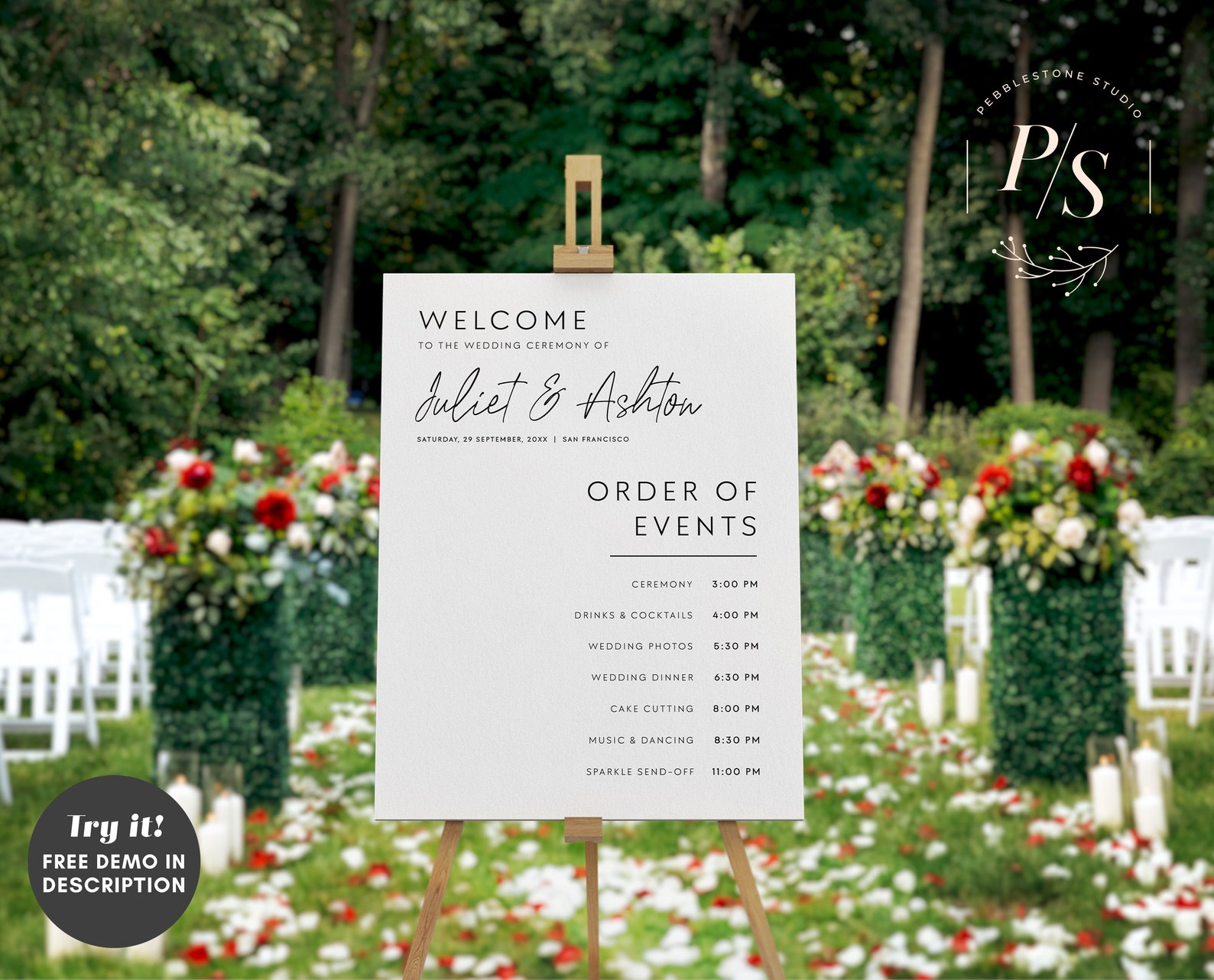 Order of Wedding Day Events Sign Template Minimalist Wedding Timeline ...