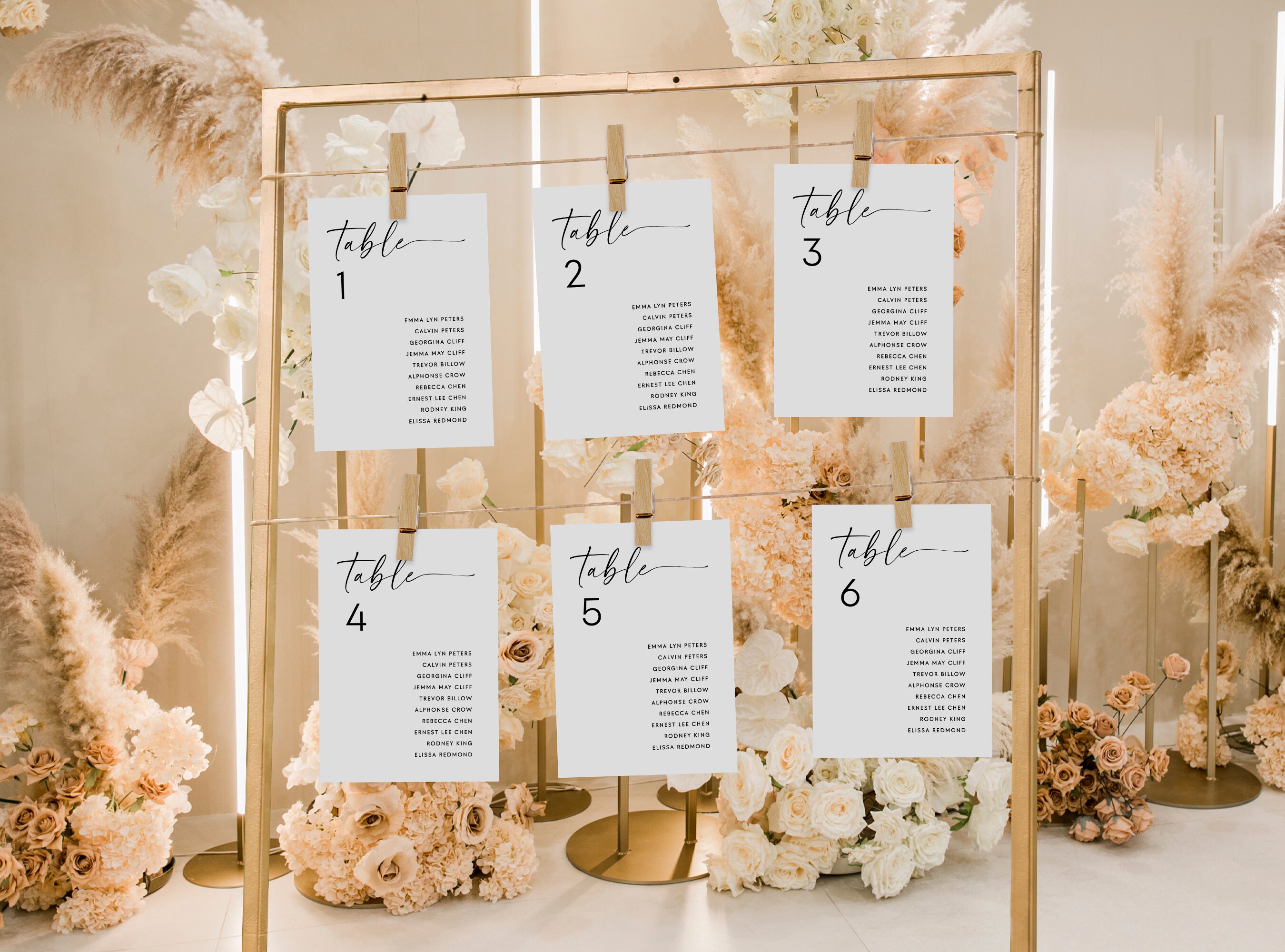 Modern Hanging Seating Chart Cards Minimalist Wedding Template ...