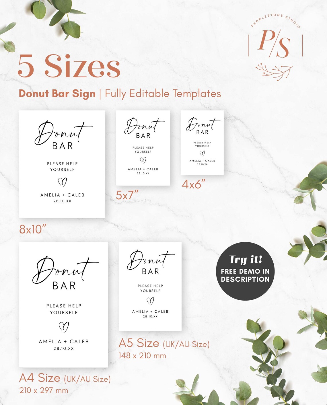 Modern Wedding Donut Bar Printable Sign Template, Elegant Minimalist ...