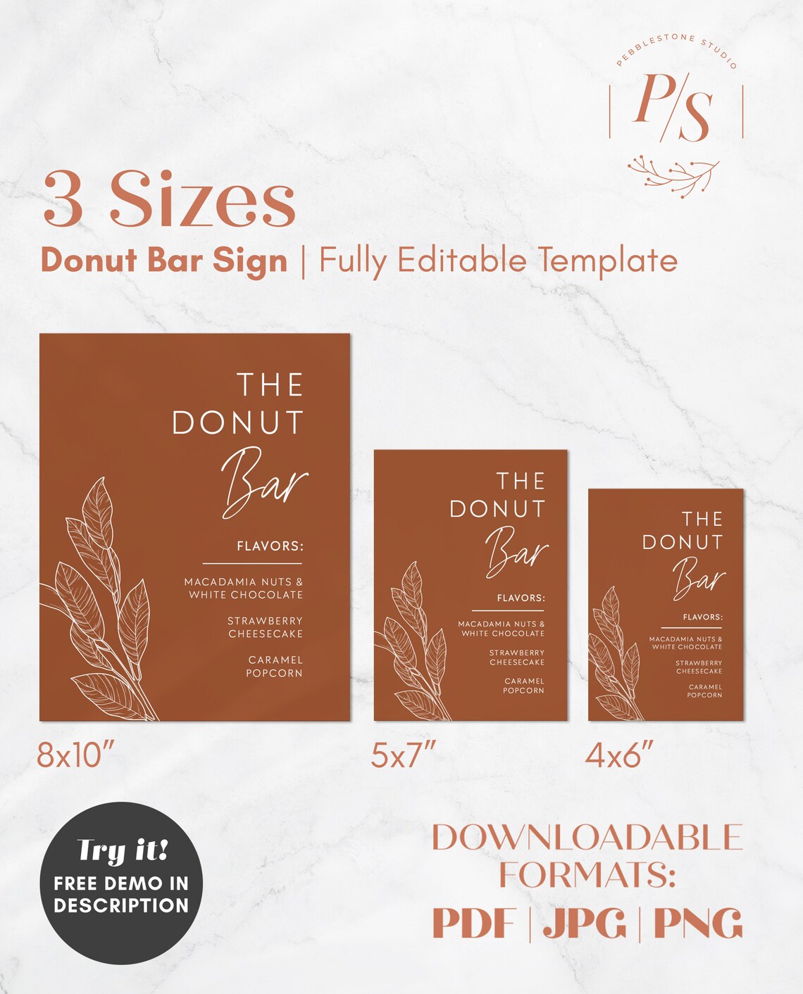 Donut Bar Table Sign Template Boho Desert Wedding, Modern Minimalist ...