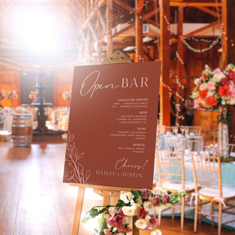 Large Editable Open Bar Sign for Burnt Orange Wedding, Outdoor Bar Sign ...