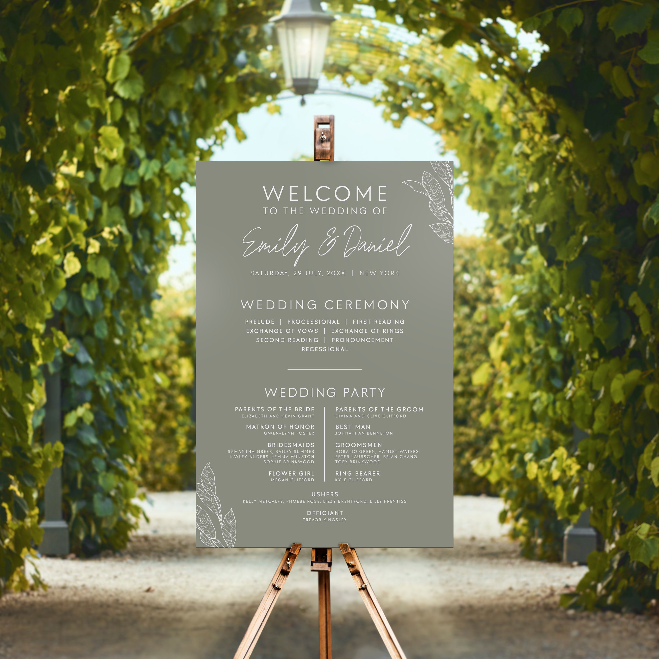 Sage Green Wedding Ceremony Program Sign Template, Large Modern Wedding ...
