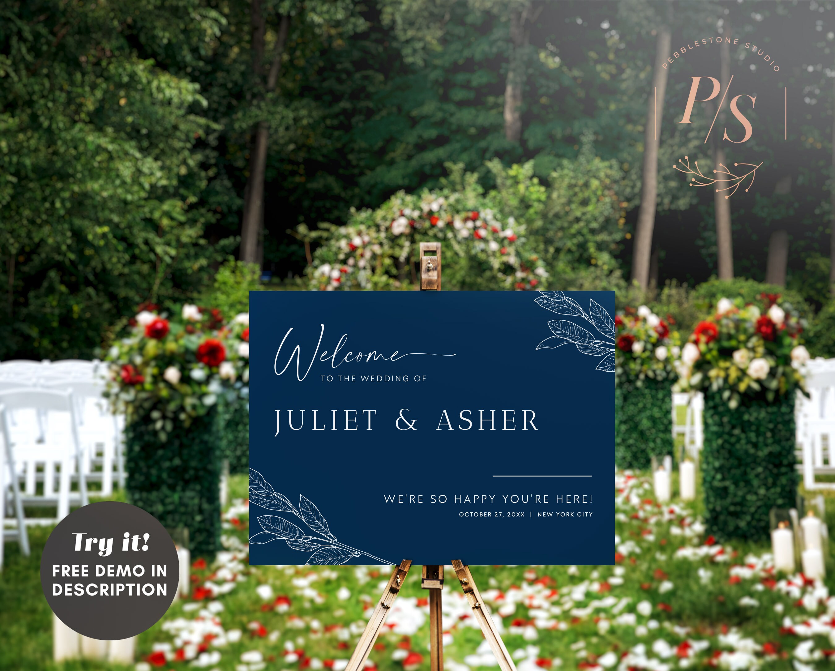 Large Boho Blue Welcome Sign Wedding Template Editable - Etsy