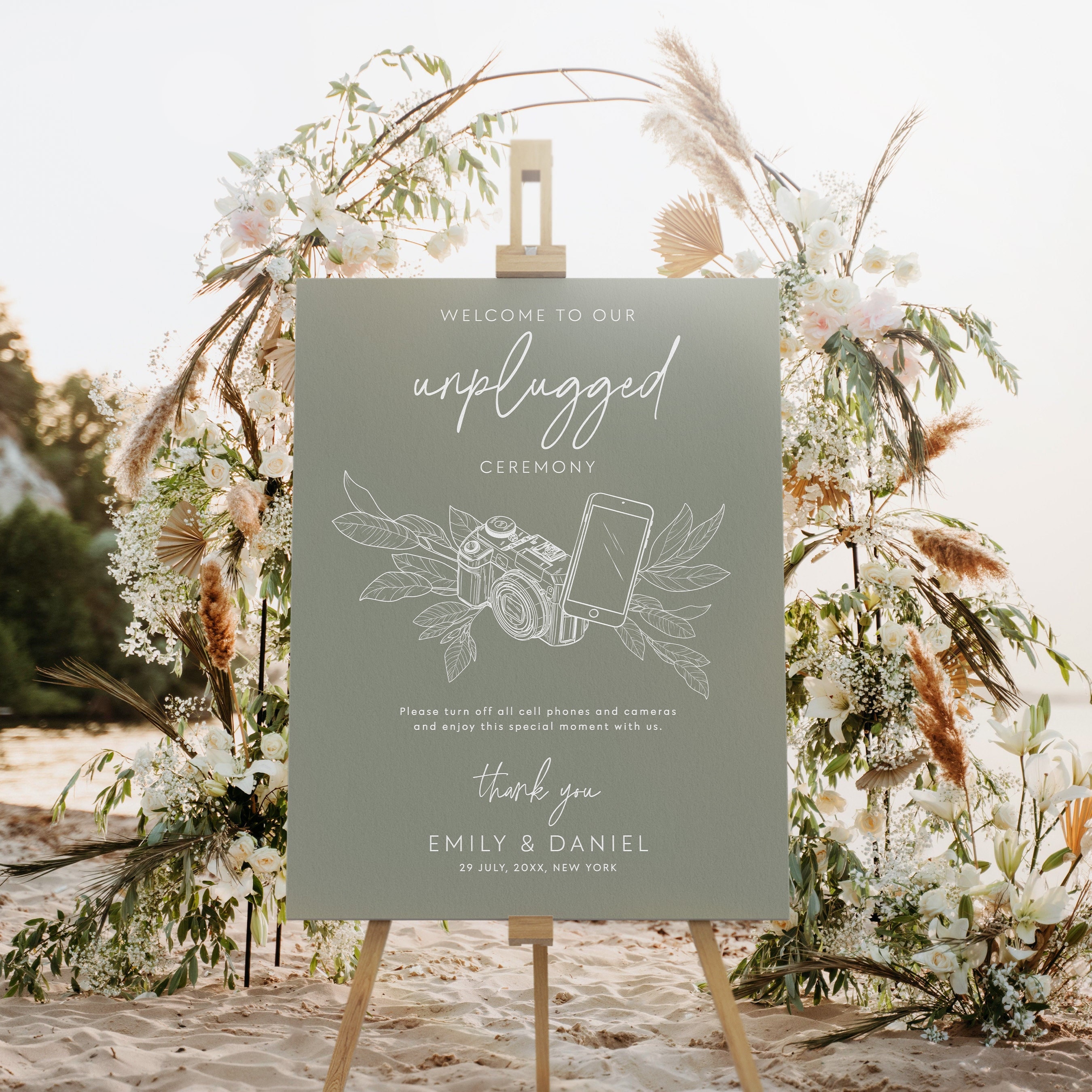 Sage Unplugged Wedding Sign Template | Printable Minimalist Unplugged ...