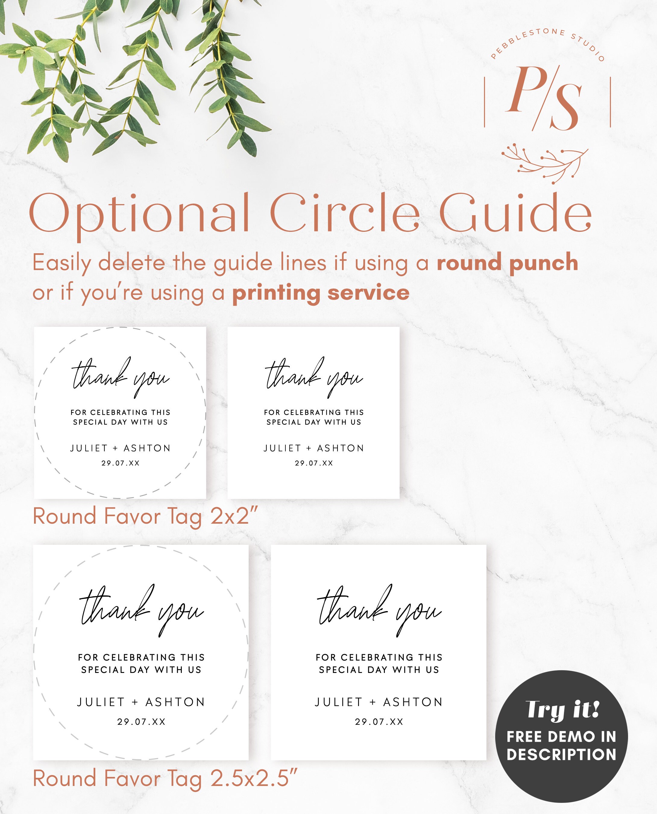 2x2 Inch Minimalist Round Thank You Favor Tags Gift Bag Template ...