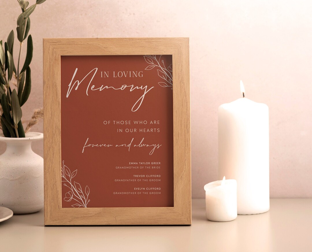In Loving Memory Sign Burnt Orange Wedding Template | Modern Rustic ...
