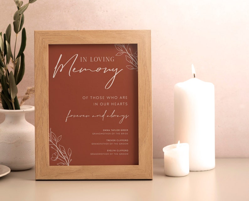 In Loving Memory Sign Burnt Orange Wedding Template | Modern Rustic ...