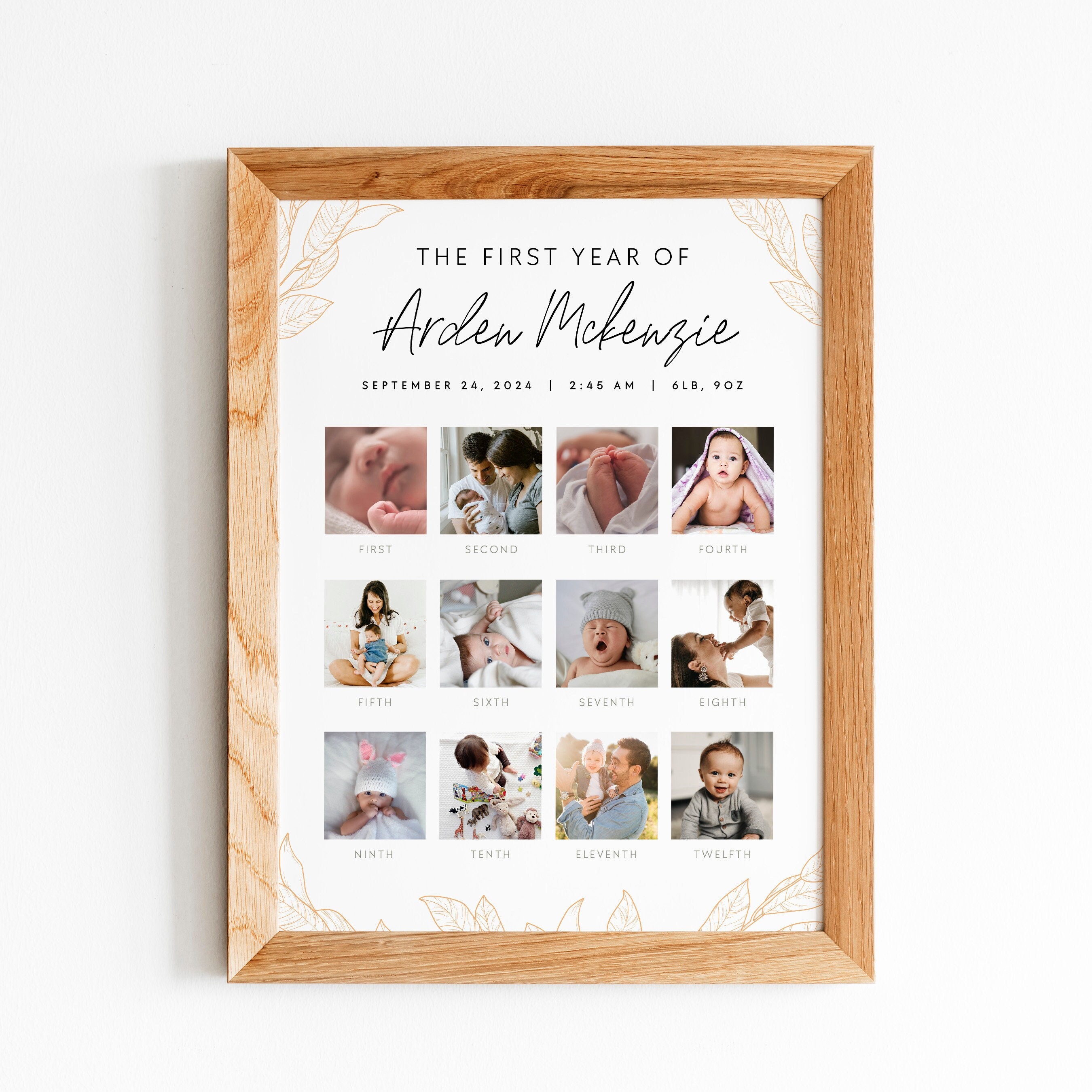 Baby's First Year Photo Collage Wall Poster Editable Template, 12 ...