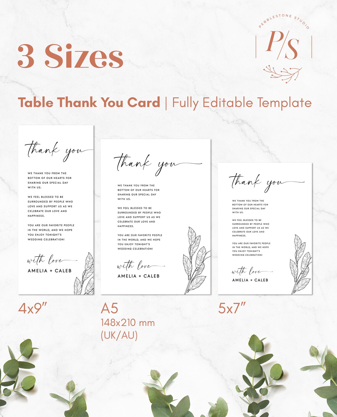 Minimalist Wedding Table Plate Thank You Note Editable Template Thank ...