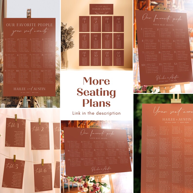 Small Wedding Seating Chart Template for Burnt Orange Wedding | Boho ...