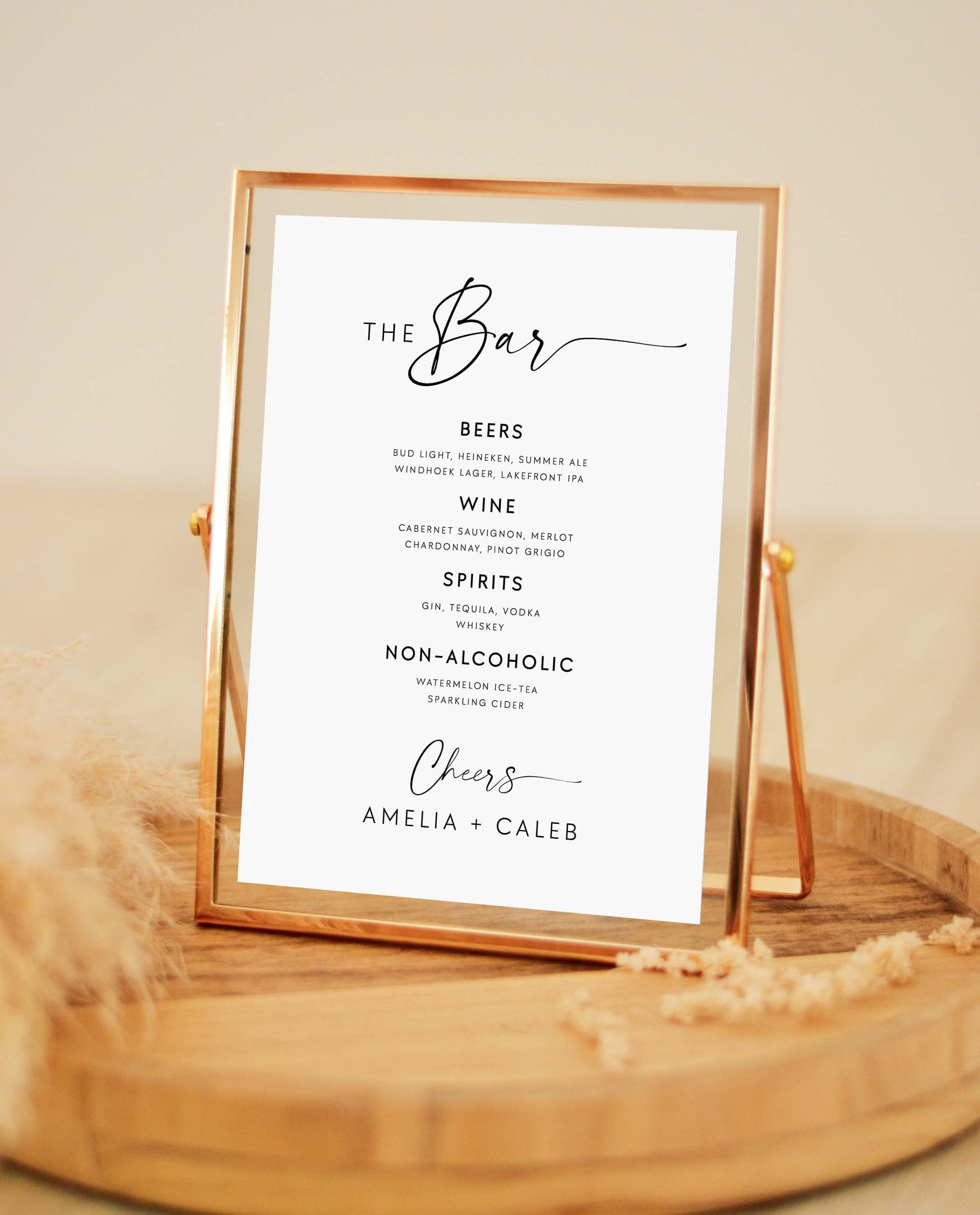 Small Wedding Framed Bar Menu Table Sign Minimalist Wedding Editable ...