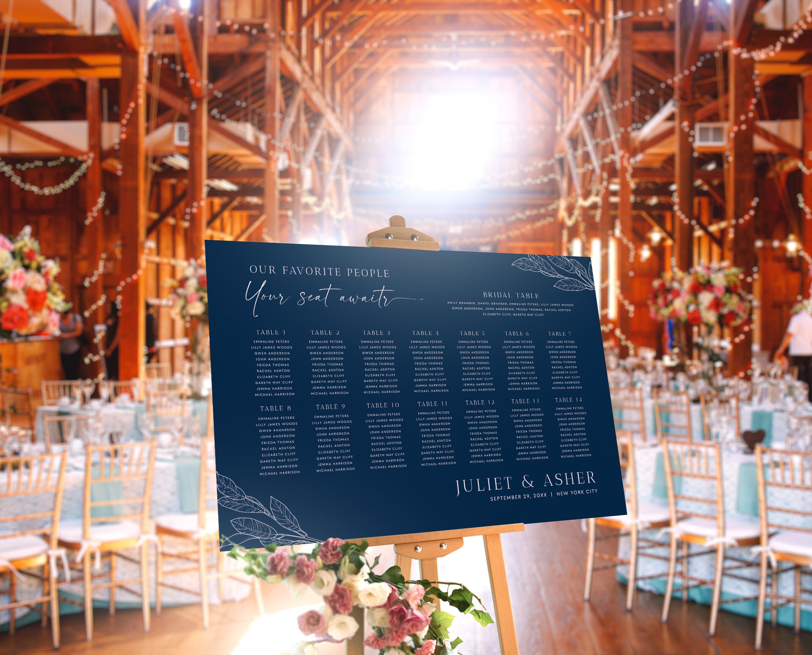 Rustic Navy Blue Landscape Wedding Seating Chart Sign Editable Template ...