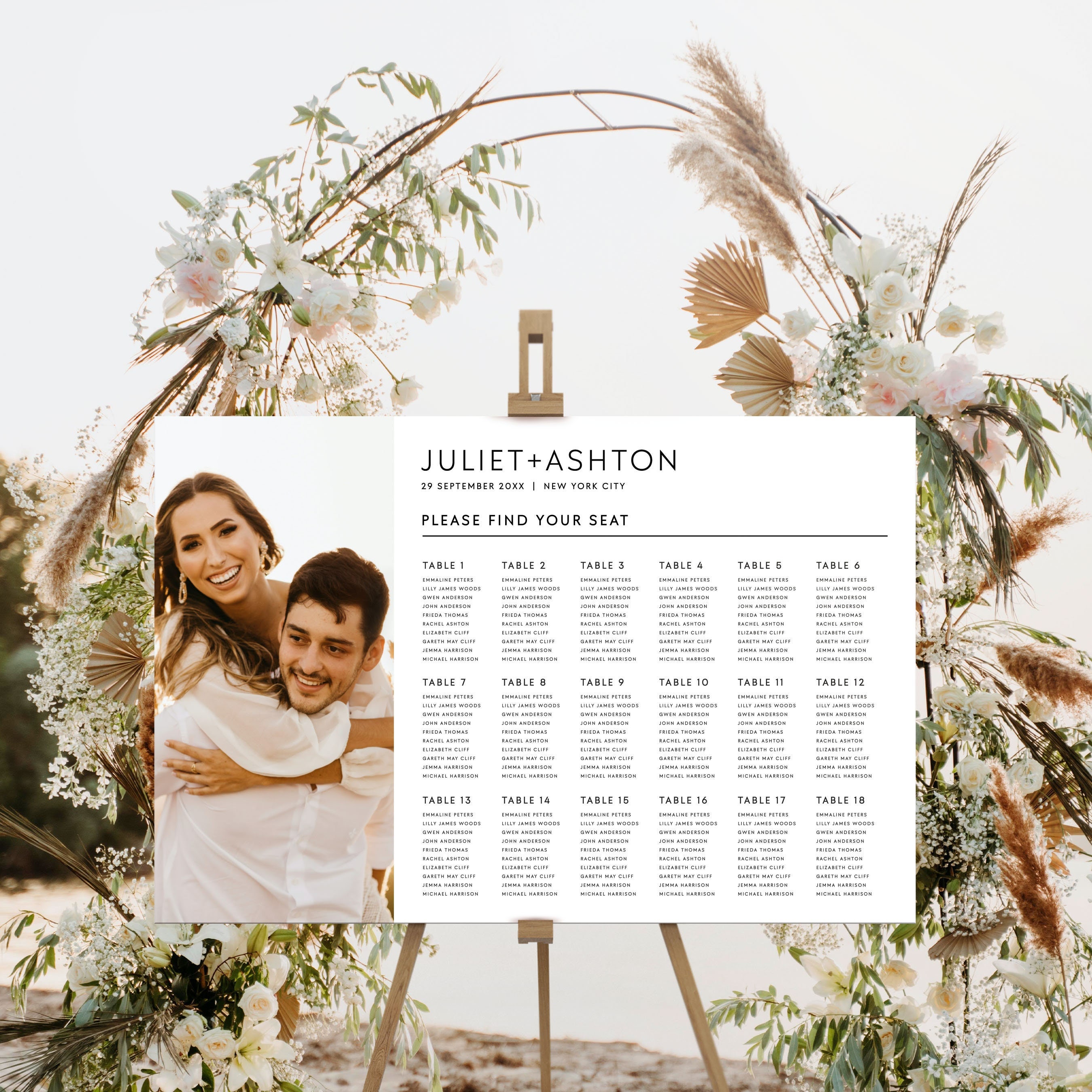 Couple's Photo Wedding Table Seating Chart Sign Template, Editable ...