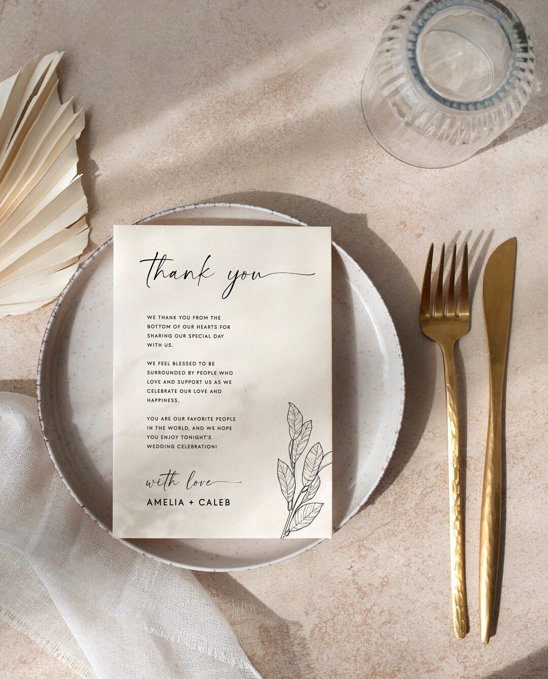 Minimalist Wedding Table Plate Thank You Note Editable Template Thank ...