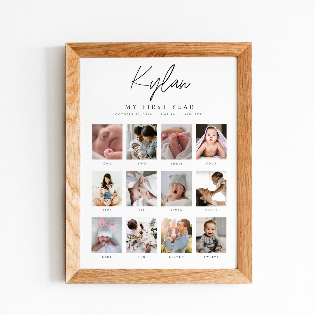 Baby's First Year Photo Collage Poster Template, Modern Minimalist, 12 ...