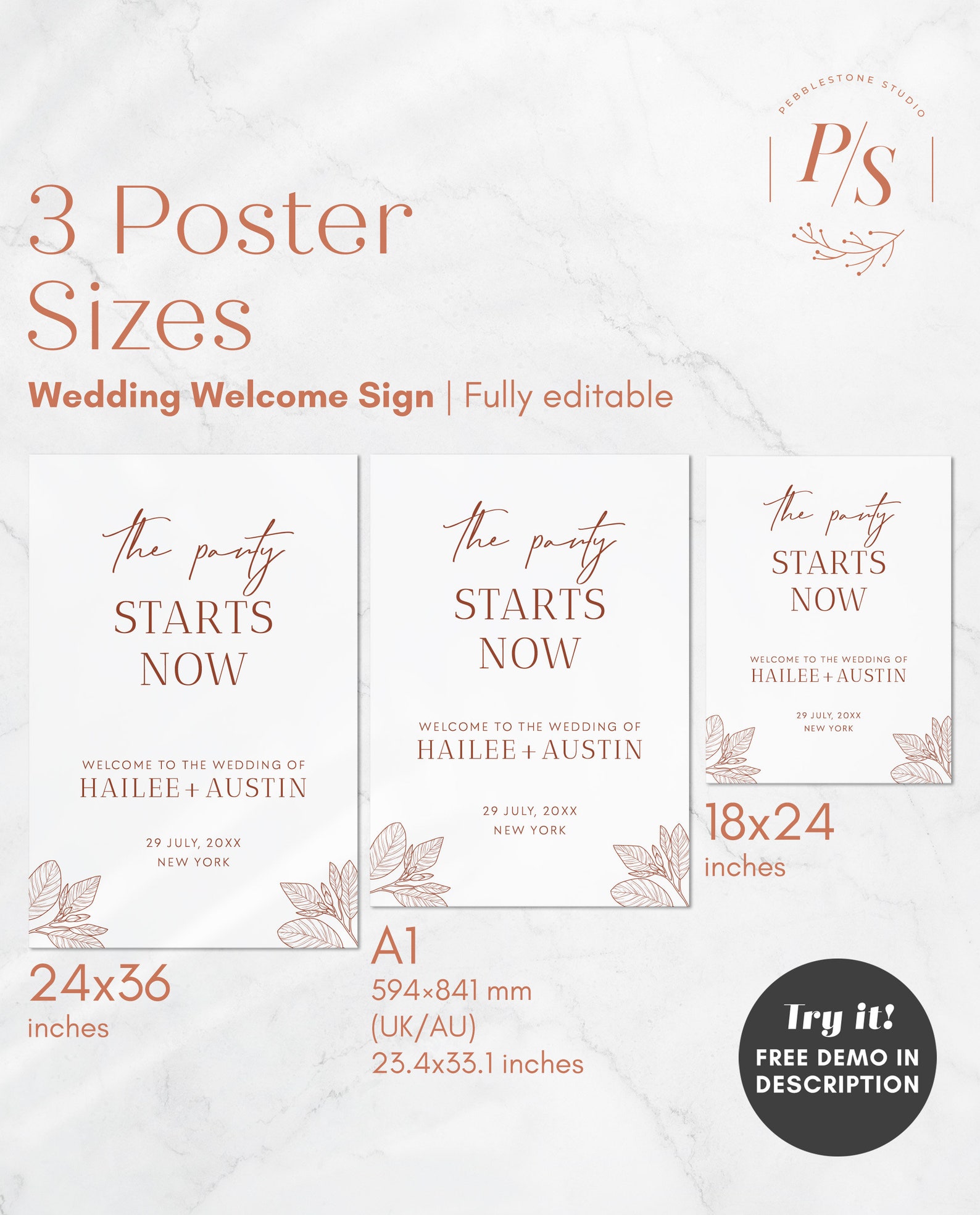 24x36 Inch Modern Wedding Welcome Sign Template, Editable Simple ...
