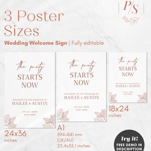 24x36 Inch Modern Wedding Welcome Sign Template, Editable Simple ...