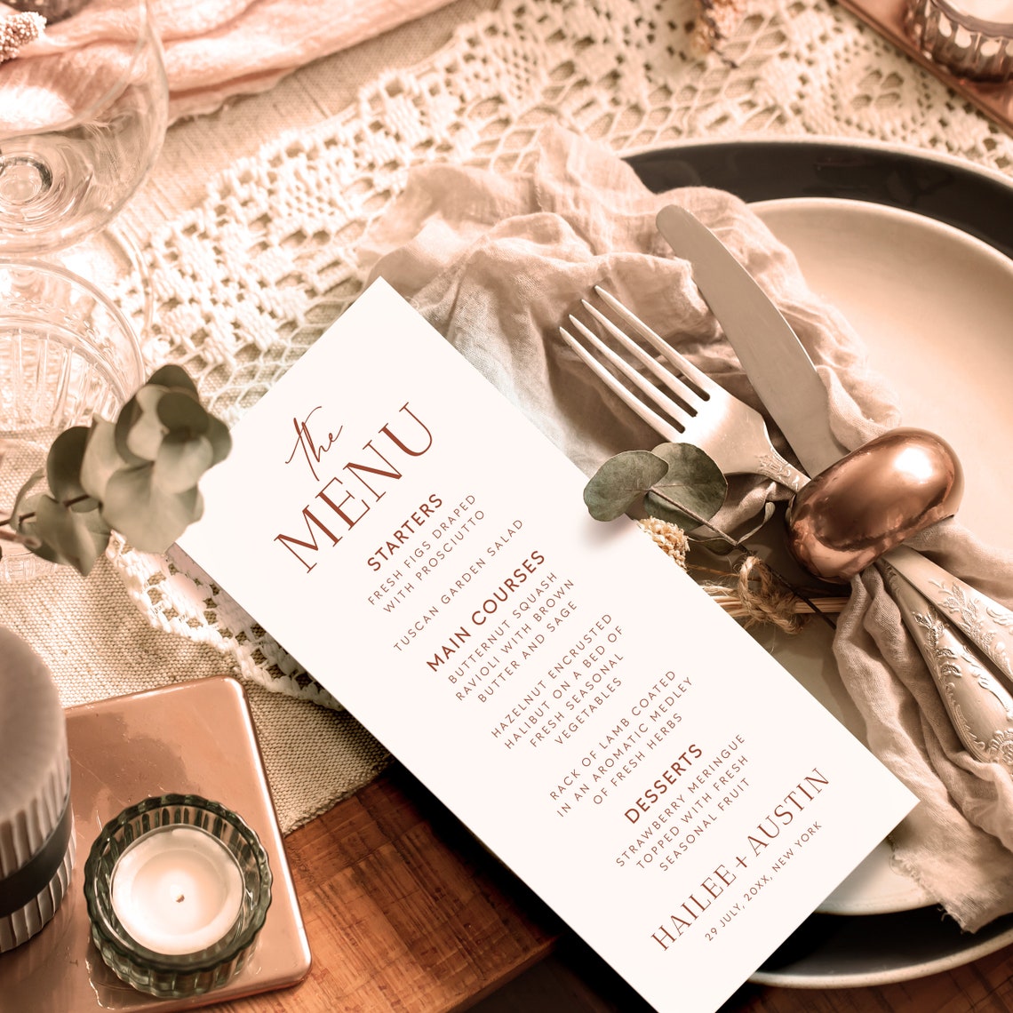 Modern Minimal Wedding Plate Menu Card Template, Simple Clean Wedding ...