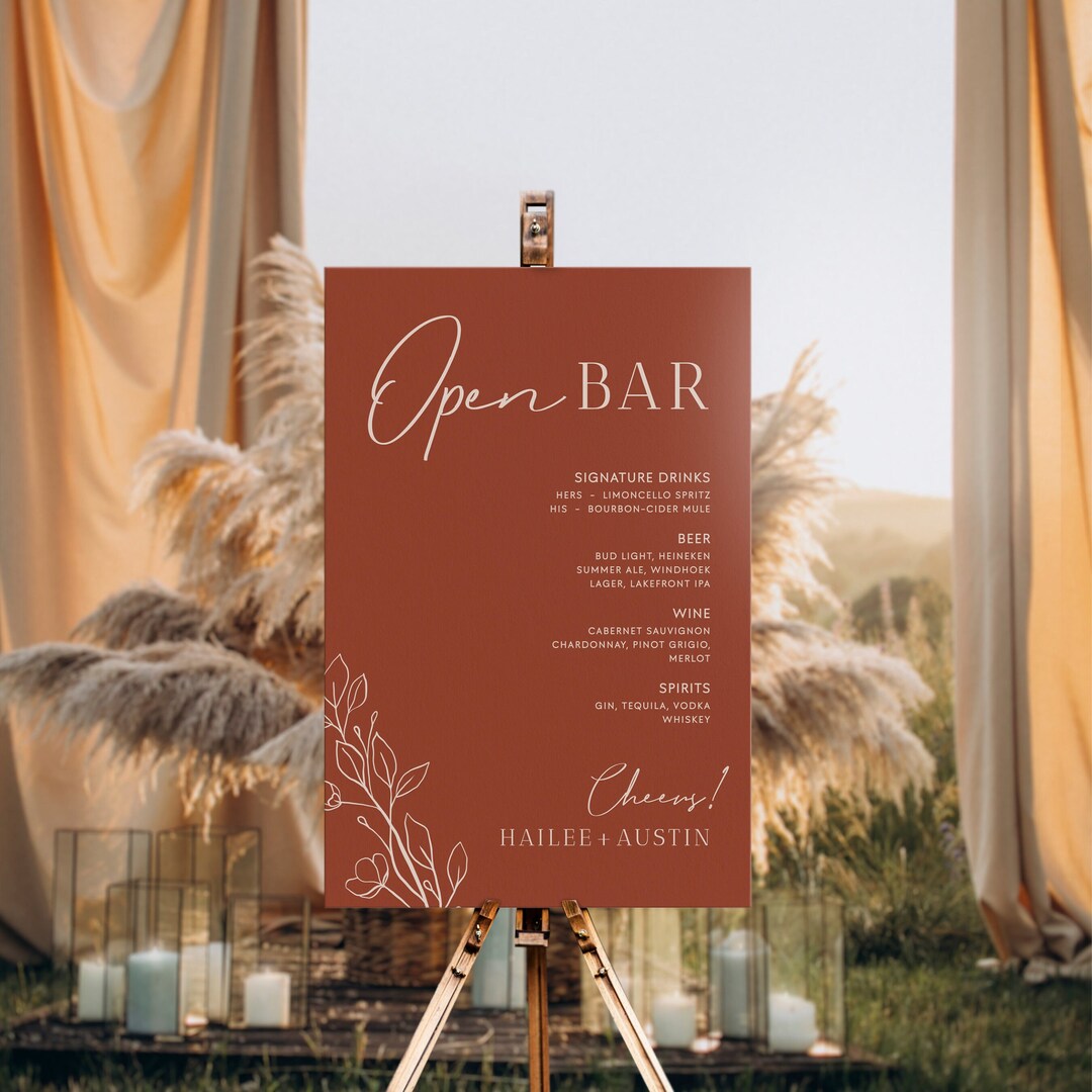 Large Editable Open Bar Sign for Burnt Orange Wedding, Outdoor Bar Sign ...