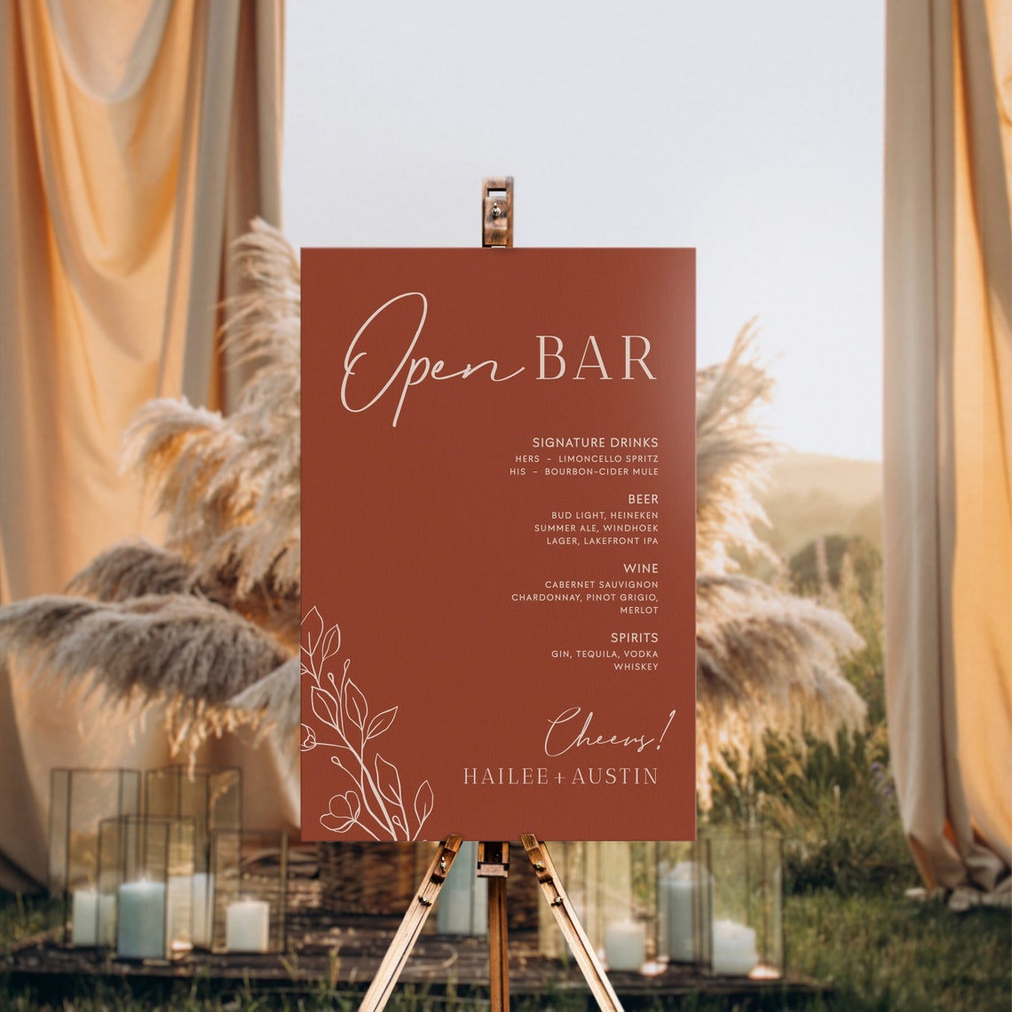 Large Editable Open Bar Sign for Burnt Orange Wedding, Outdoor Bar Sign ...