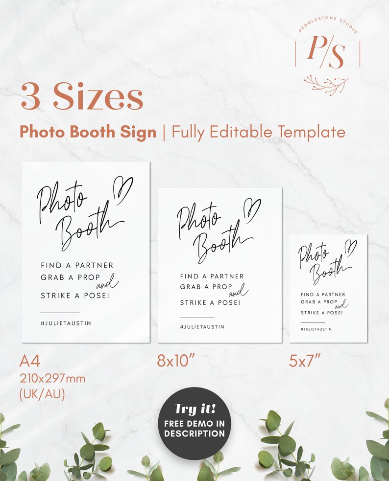 Minimalist Wedding Photo Booth Sign Printable Template, Photo Booth ...