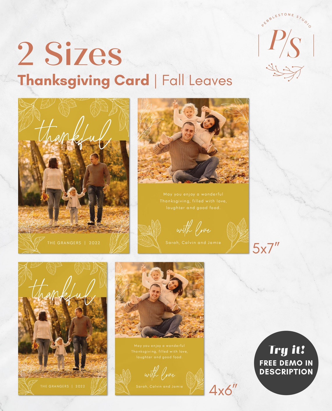 Thanksgiving Family Photo Card Editable Template | Thankful Photo ...