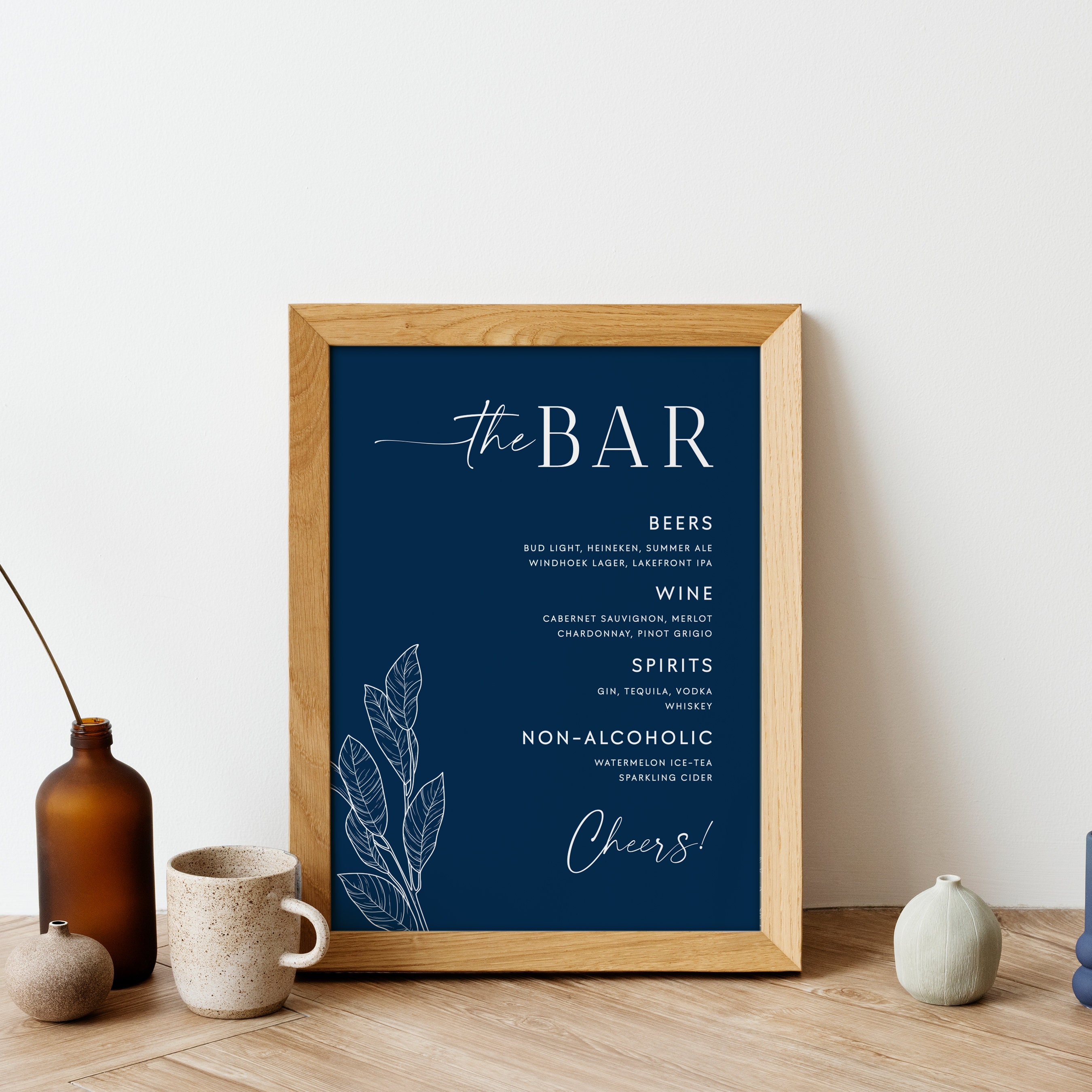 Small Navy Blue Wedding Bar Menu Sign Editable Template, Modern Bar ...