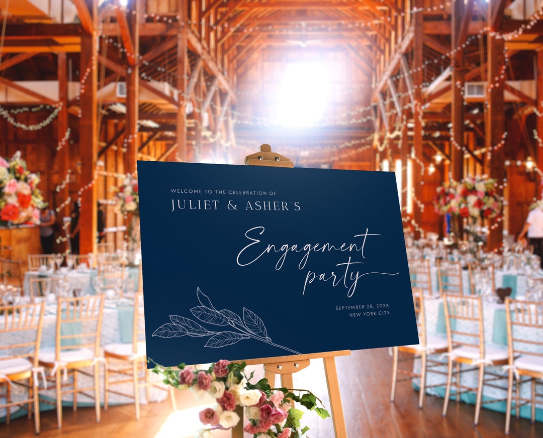 Navy Blue Engagement Party Welcome Sign Editable Template, Rustic Blue ...