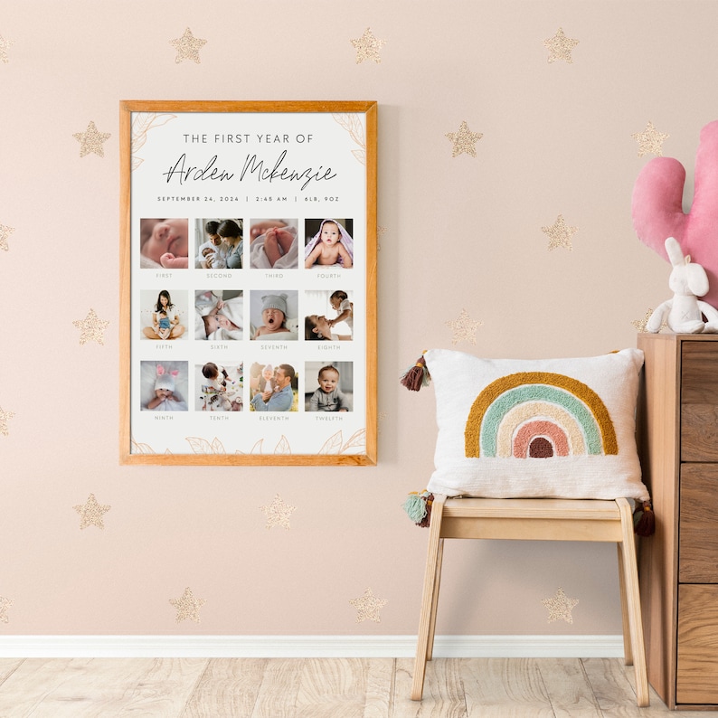 Baby's First Year Photo Collage Wall Poster Editable Template, 12 ...