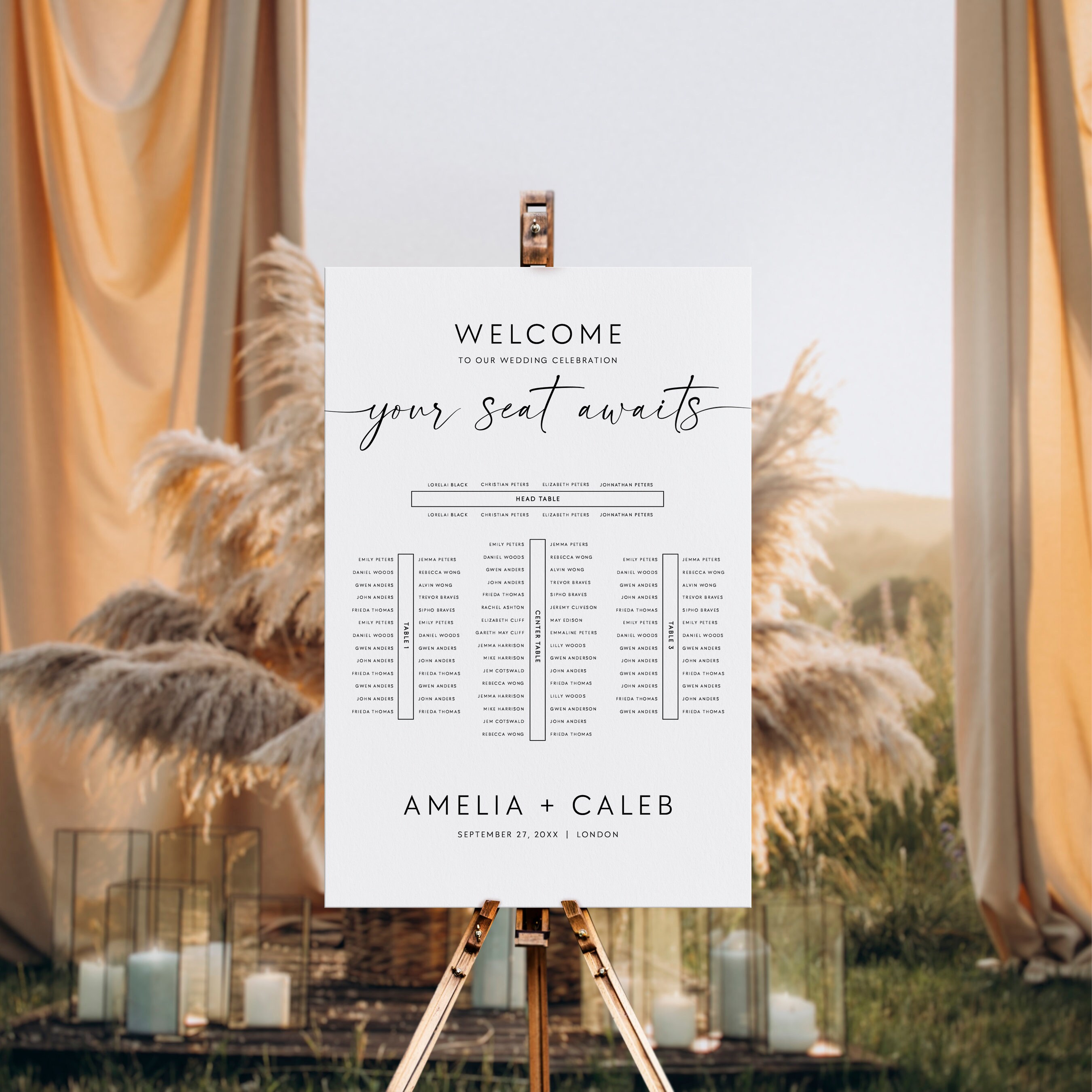 Custom Banquet Tables Layout Seating Chart Sign Editable Template ...