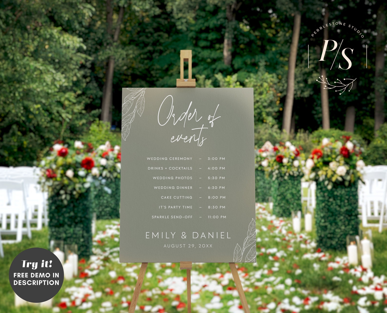 Sage Green Order of Events Sign, Wedding Ceremony Timeline Poster ...