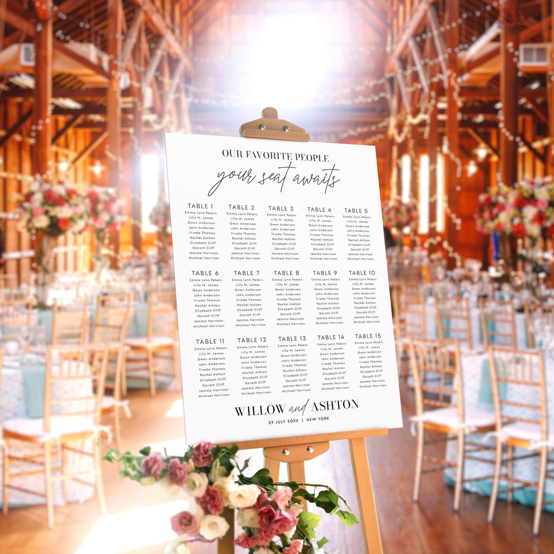15 Table Modern Minimalist Wedding Seating Plan Sign Template | Minimal ...
