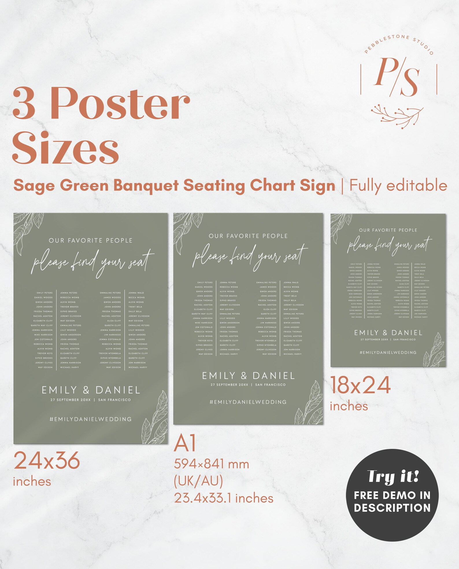 Sage Wedding Banquet Table Seating Chart, Minimalist Wedding Seating ...