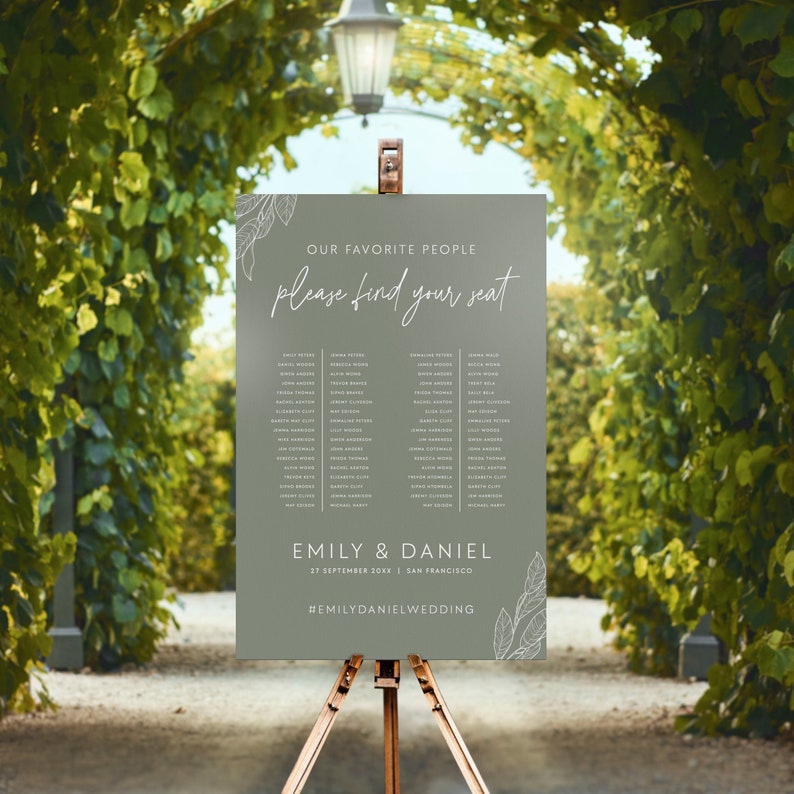 Sage Wedding Banquet Table Seating Chart, Minimalist Wedding Seating ...