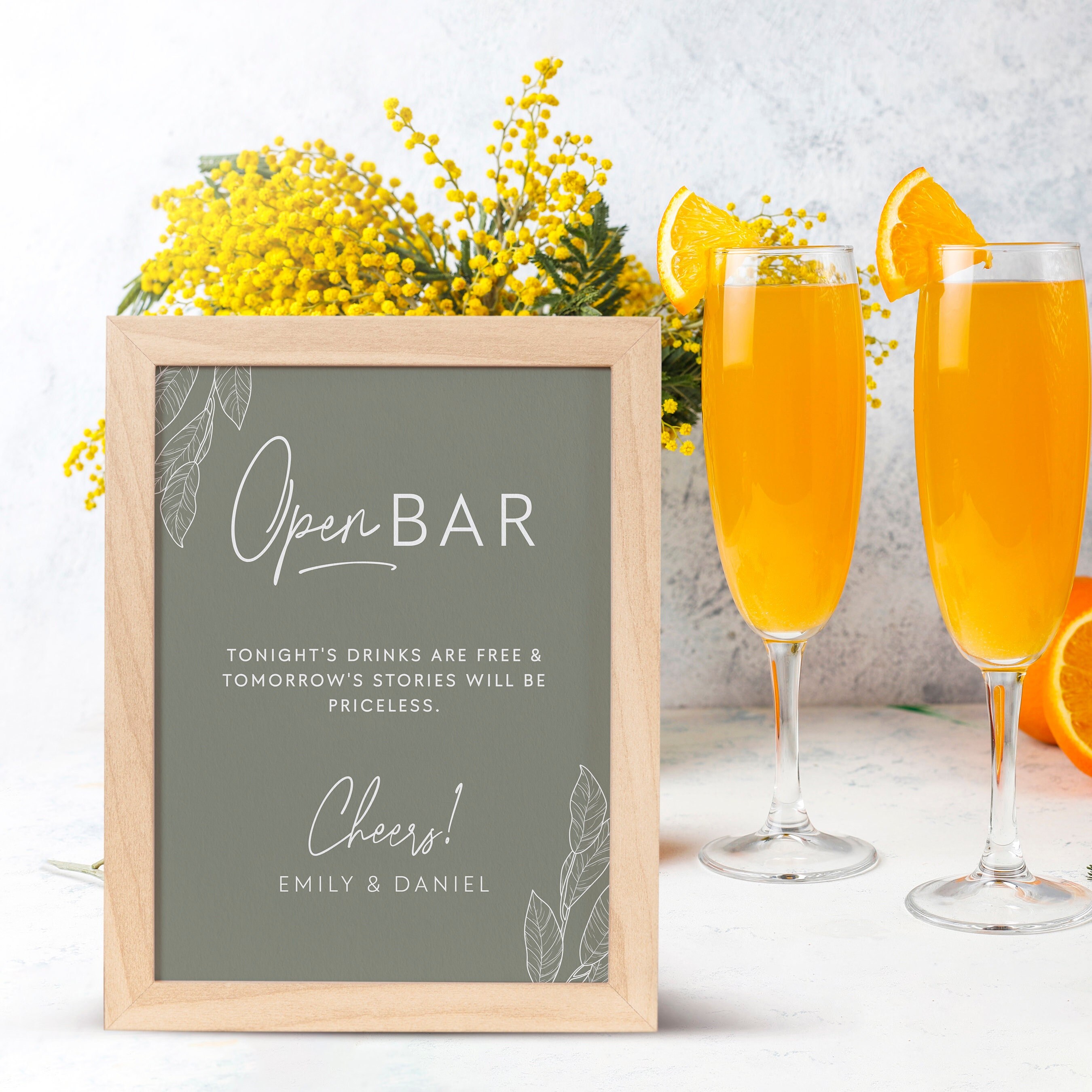 Sage Green Wedding Open Bar Table Sign Template, Printable Bar Signs ...
