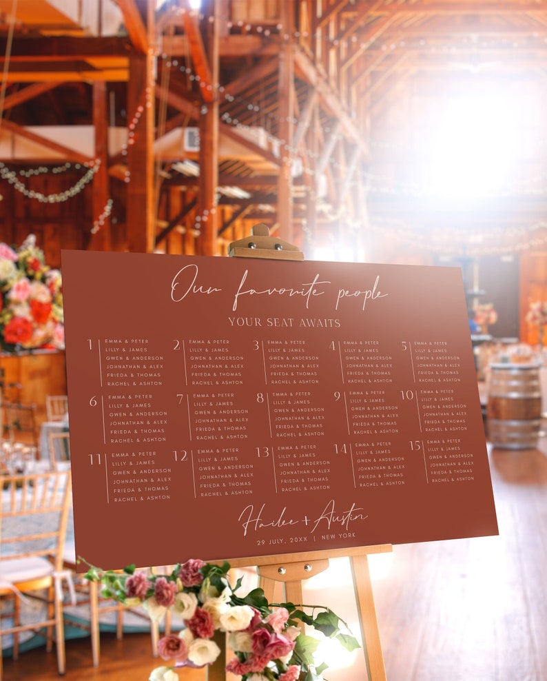 15 Table Wedding Seating Plan Template, Terracotta Seating Chart Poster ...