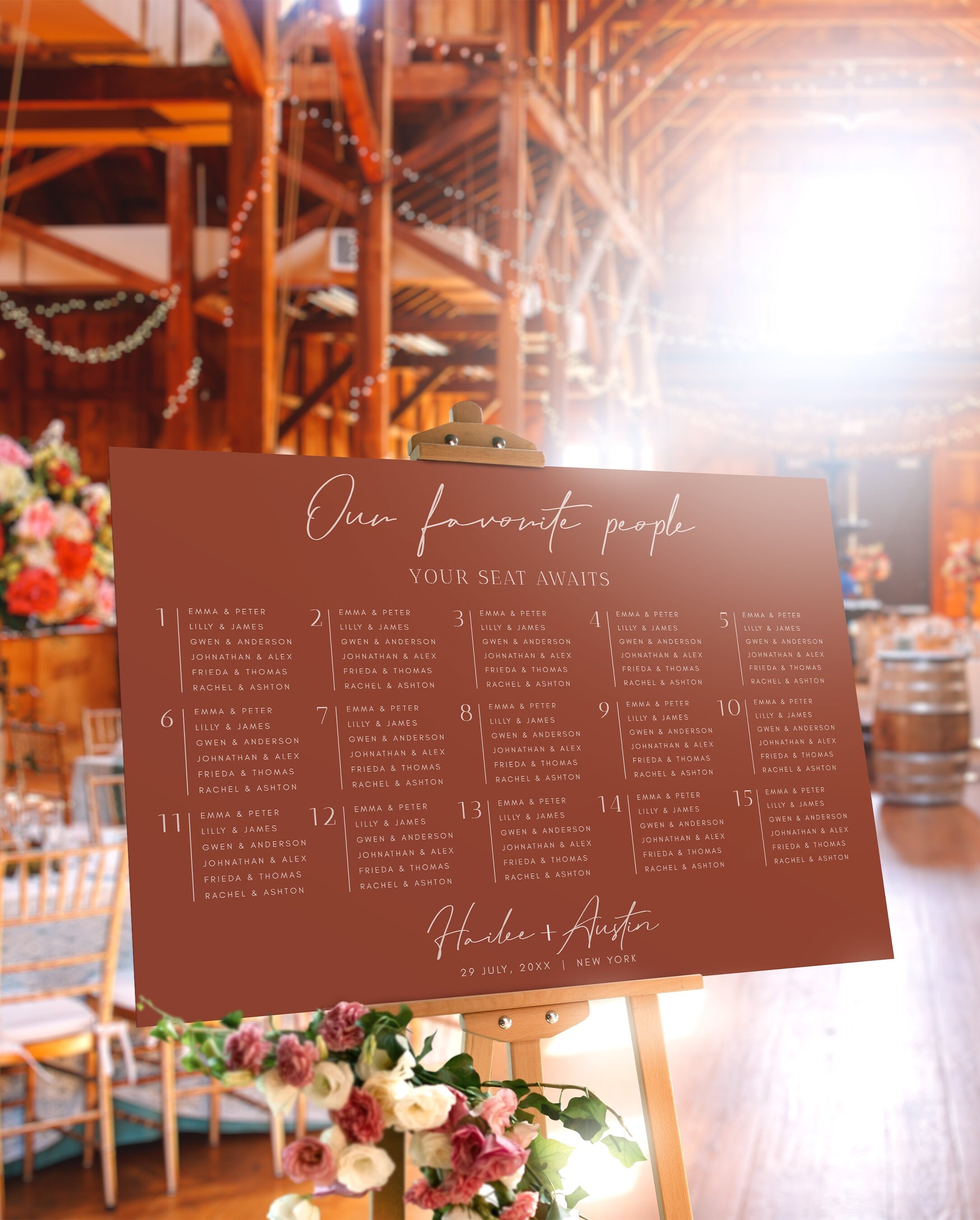 15 Table Wedding Seating Plan Template, Terracotta Seating Chart Poster ...
