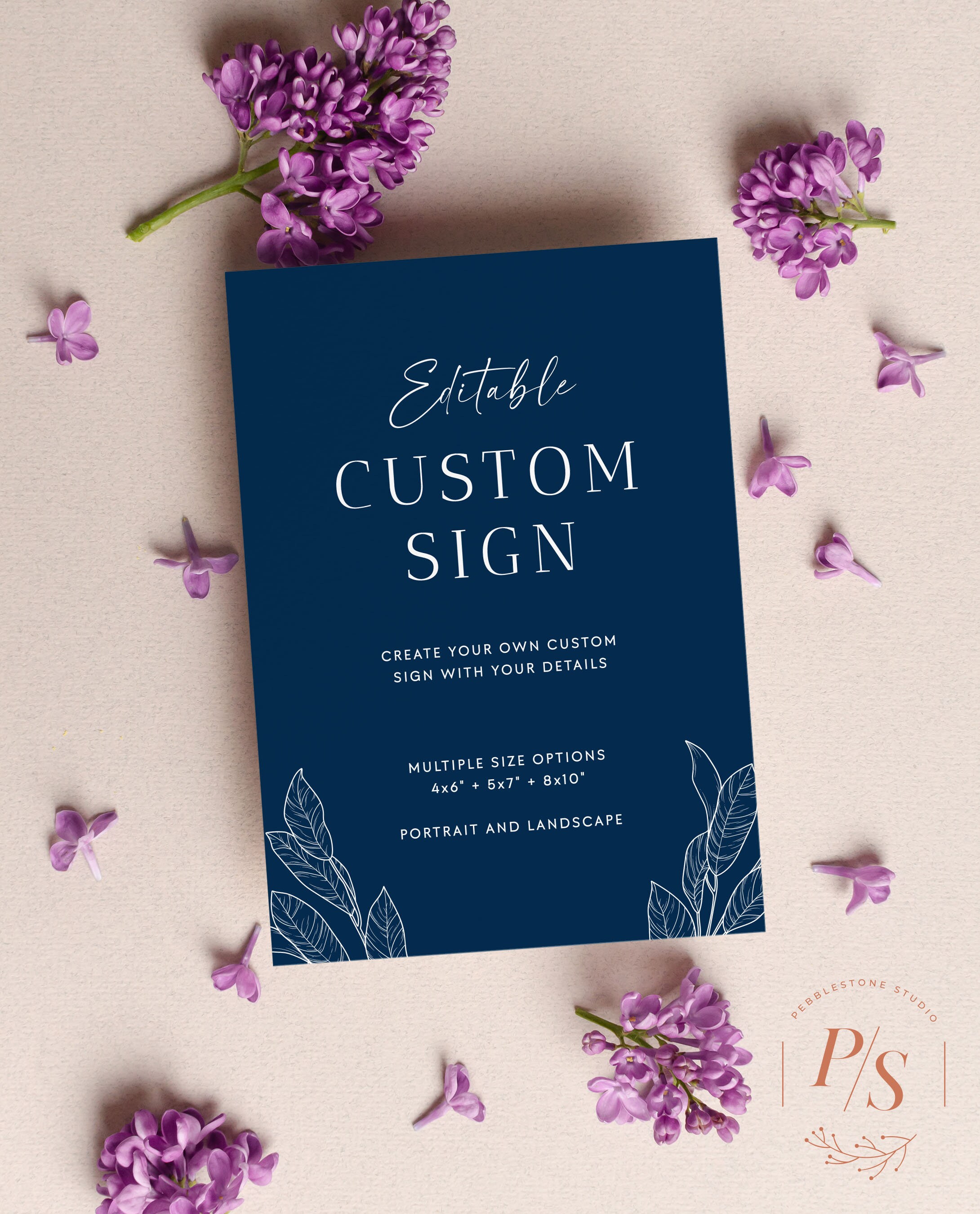 Rustic Navy Blue Wedding Custom Small Editable Sign Template, Boho Blue ...