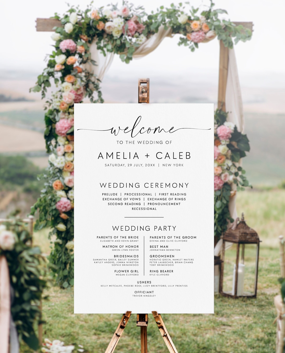 Large Editable Wedding Order of Service Sign Template Modern Minimalist ...