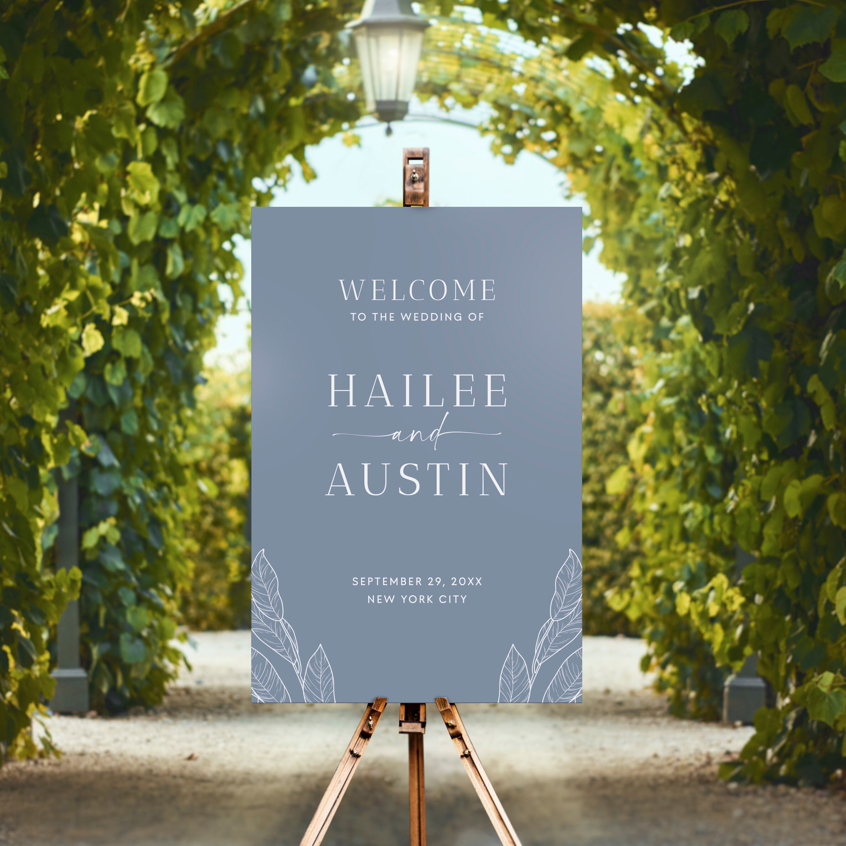 Dusty Blue Wedding Welcome Sign Template Fully Editable, Boho Pale Blue ...