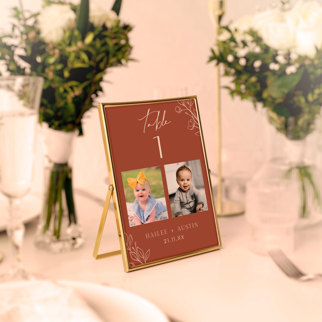 Baby Photo Table Numbers Sign Template for Terracotta Wedding Couple ...