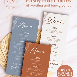 Dusty Blue Wedding Menu Card and Drinks Menu Card Template, Editable ...