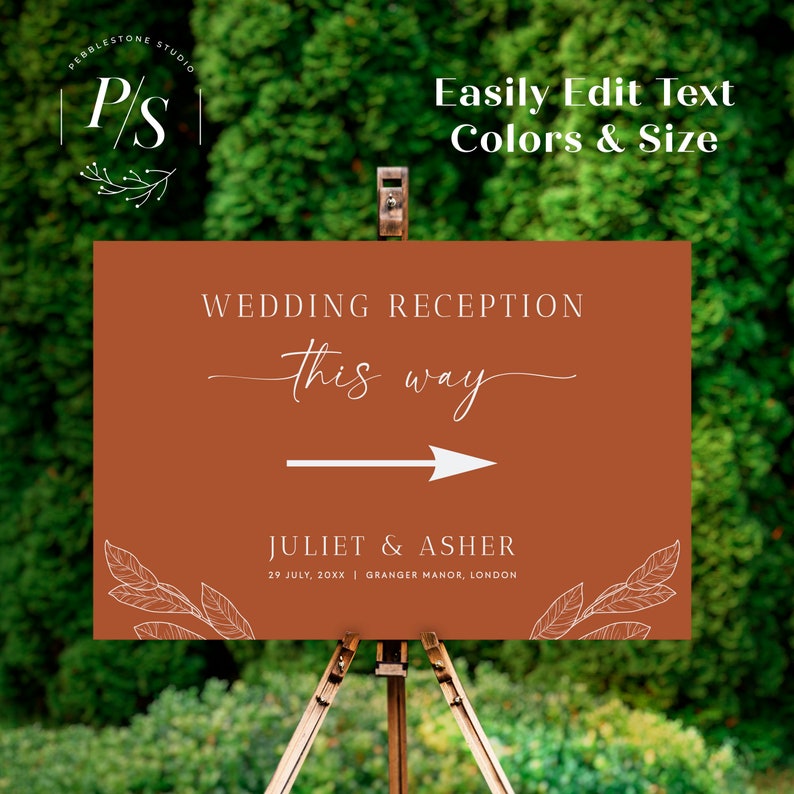 Rustic Navy Blue Wedding Directions Sign Editable Template, Reception ...