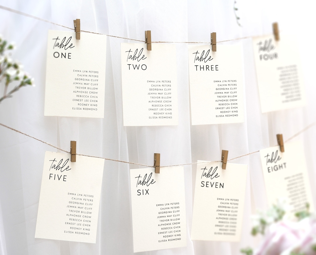Minimal Black and White Seating Chart Cards Wedding Template, Modern ...