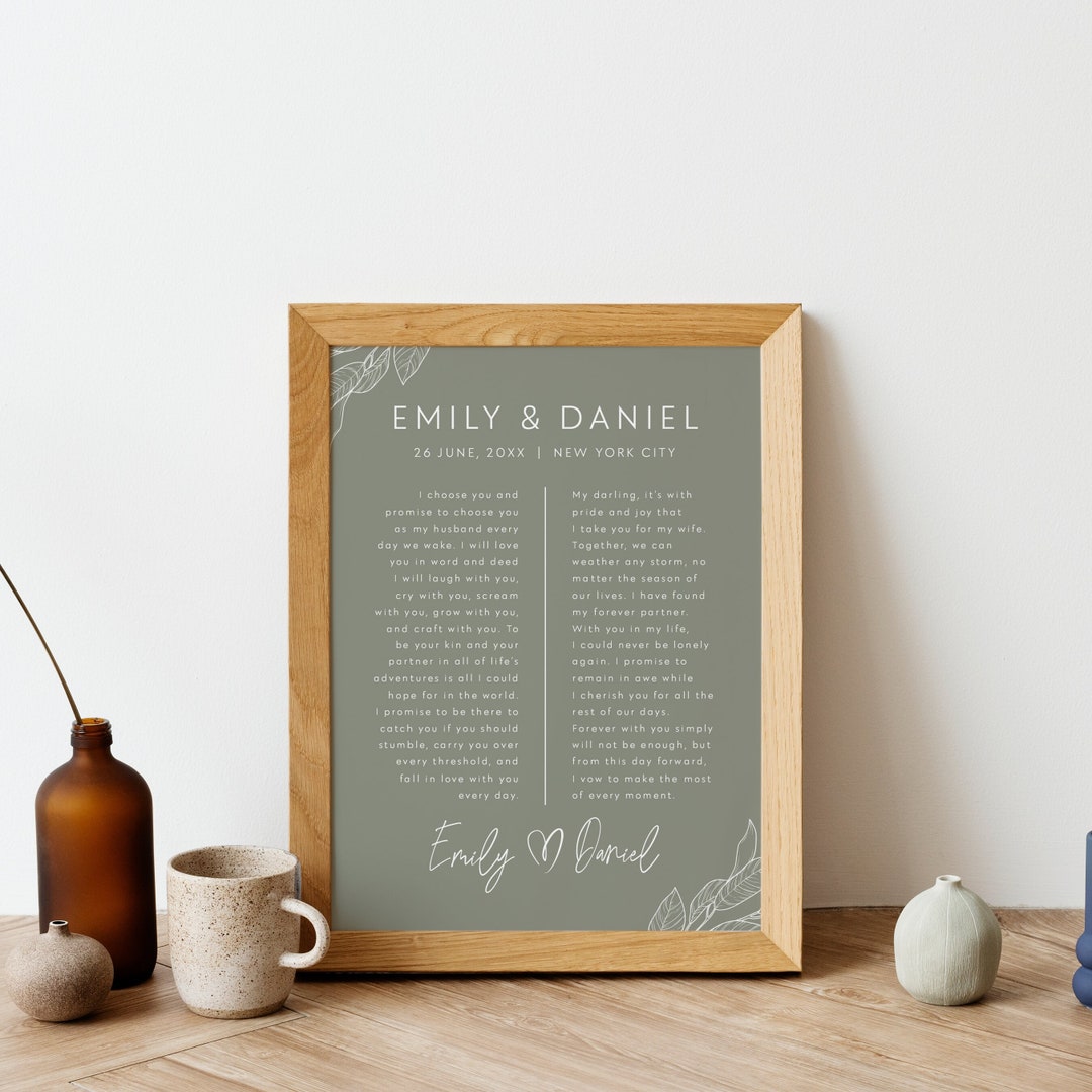 Sage Green Wedding Vows Wall Decor Editable Template | Minimalist ...