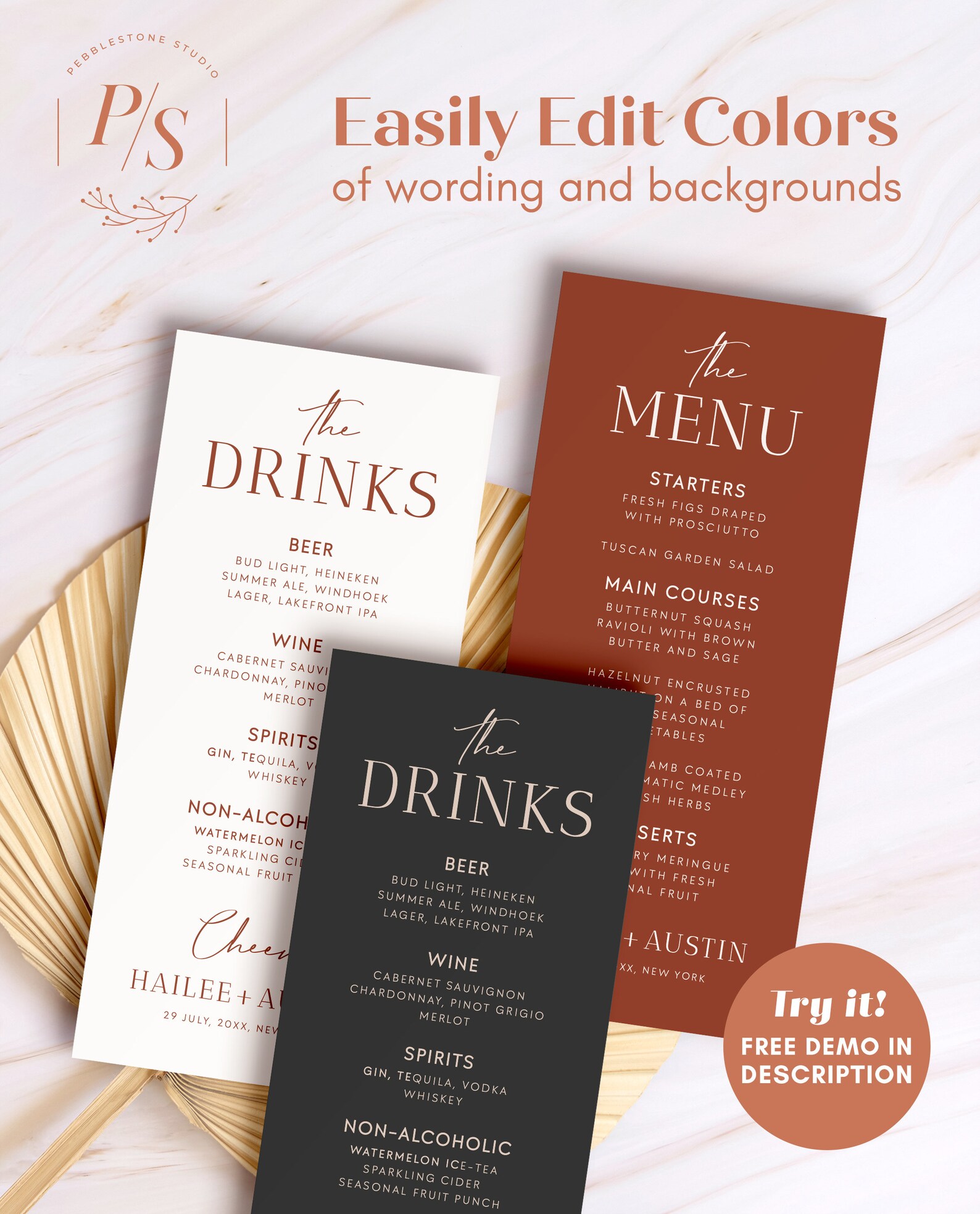 Modern Minimal Wedding Plate Menu Card Template, Simple Clean Wedding ...