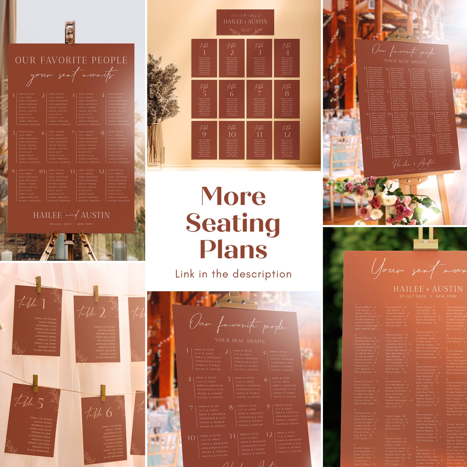 15 Table Wedding Seating Plan Template Terracotta Seating - Etsy