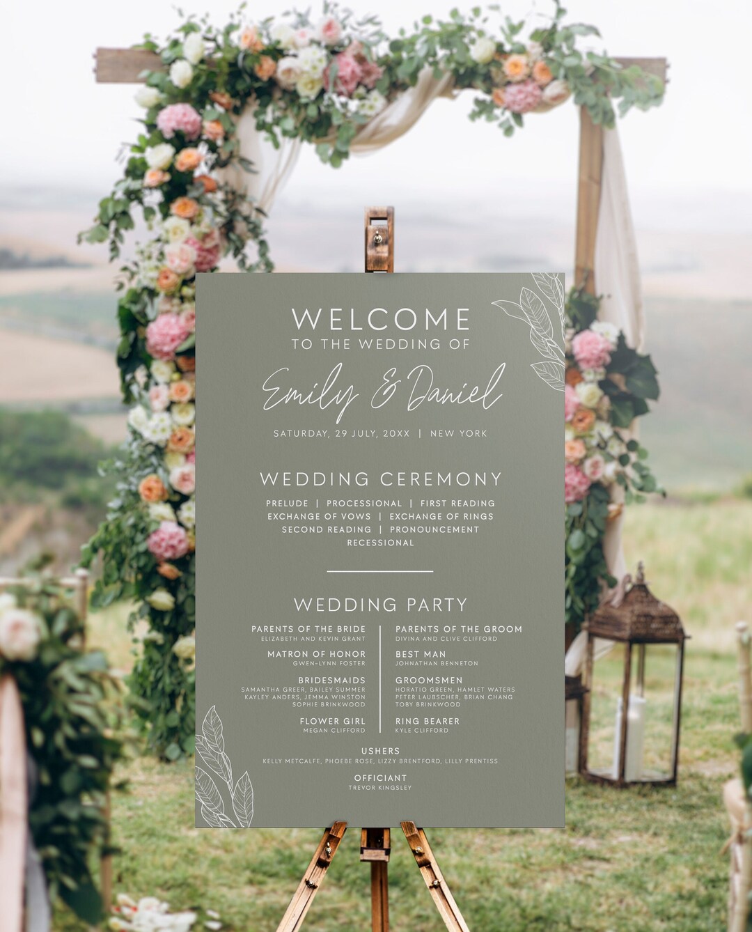 Sage Green Wedding Ceremony Program Sign Template, Large Modern Wedding ...