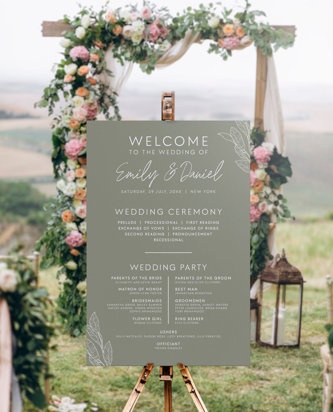 Sage Green Wedding Ceremony Program Sign Template, Large Modern Wedding ...