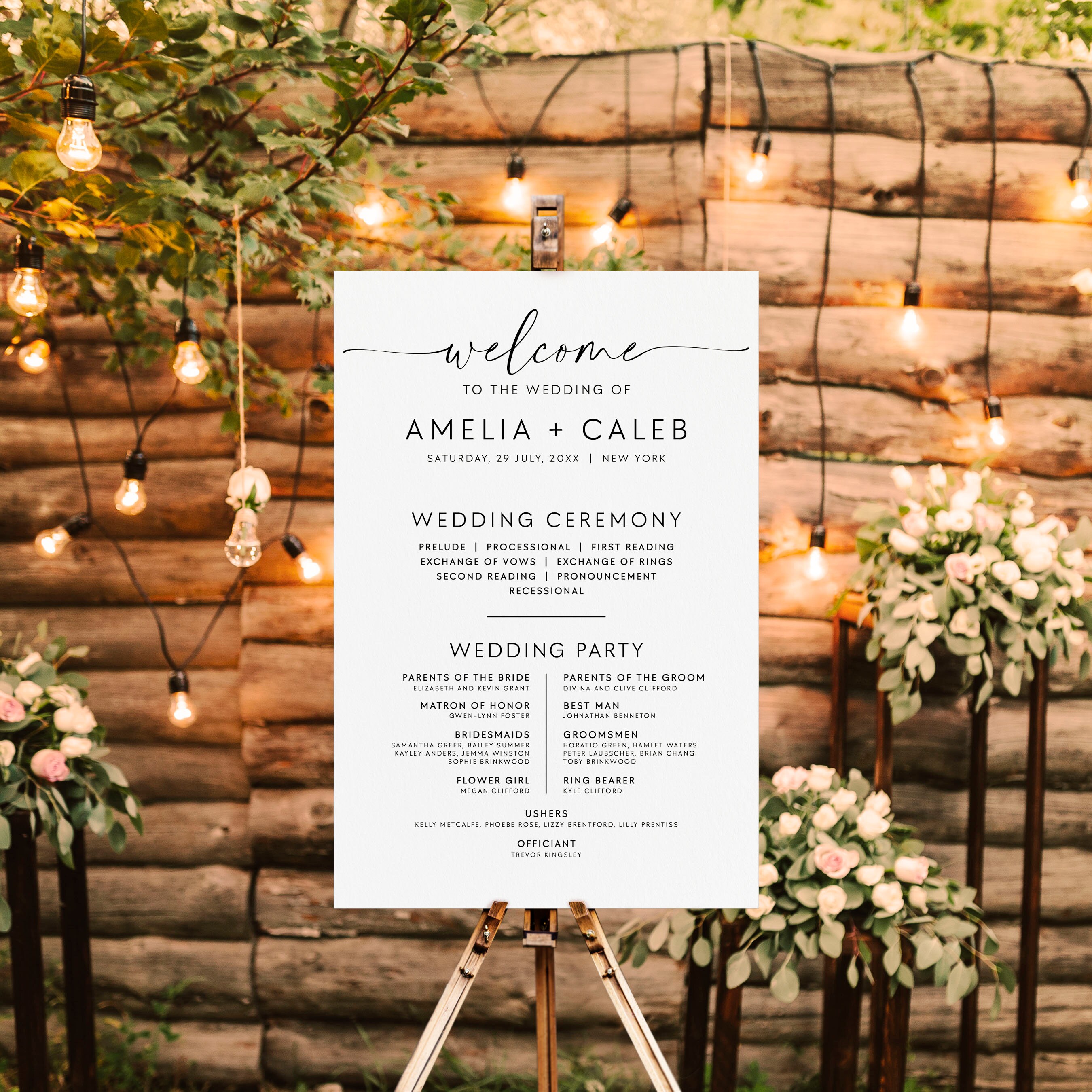 Large Editable Wedding Order of Service Sign Template Modern Minimalist ...